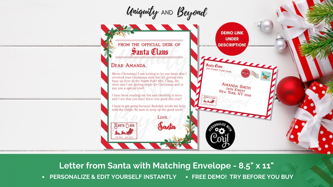 Letter From Santa PRINTABLE DIGITAL DOWNLOAD Santa Letter - Etsy