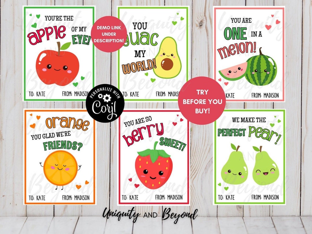 Food Valentines, Fruit, Food Pun, Classroom Valentine Cards, Kids ...