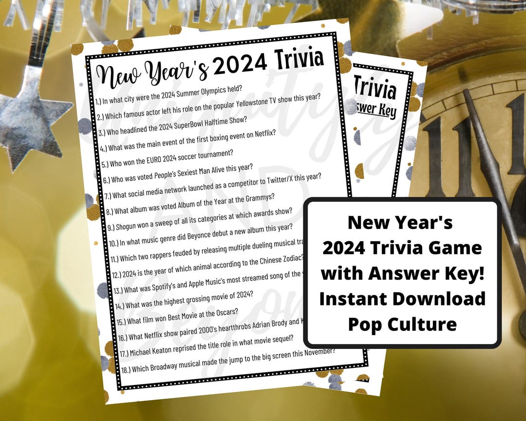 New Years Games, New Years Eve Games, 2024 Pop Culture Trivia Game, New ...