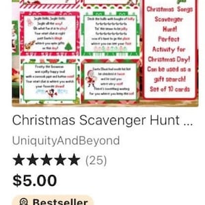 Christmas Scavenger Hunt, Christmas Treasure Hunt, Christmas Songs ...
