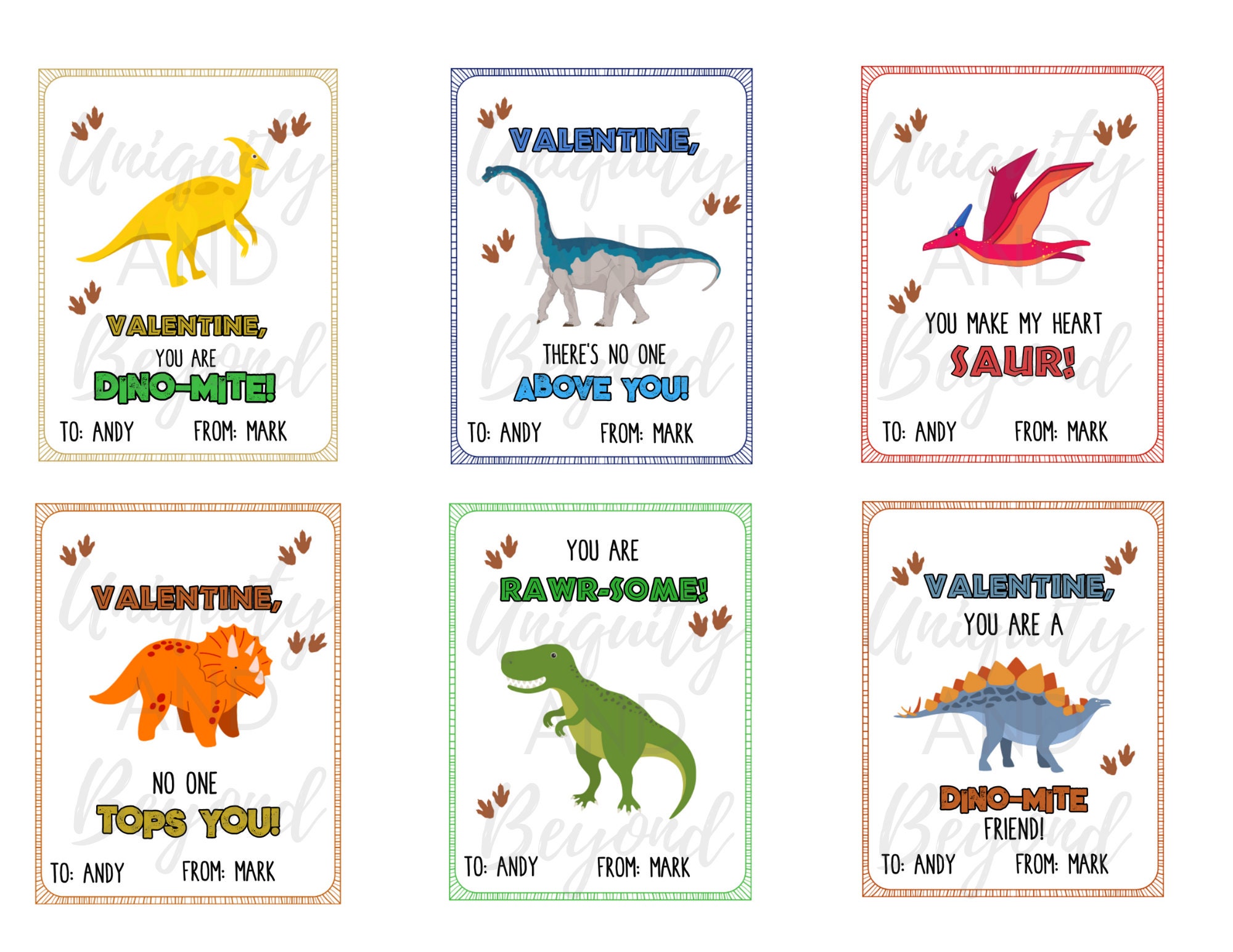 Dinosaur Valentines Dino Classroom Valentine Cards Kids - Etsy