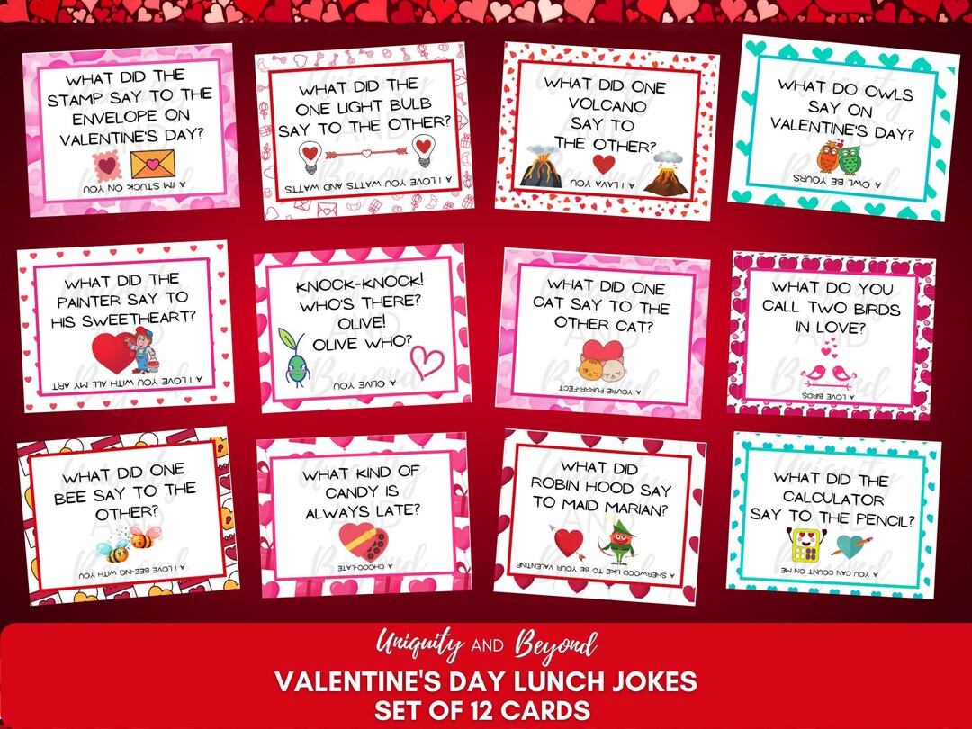 Kids Valentine's Day Lunch Note Jokes, Printable Valentine's Day Lunch ...