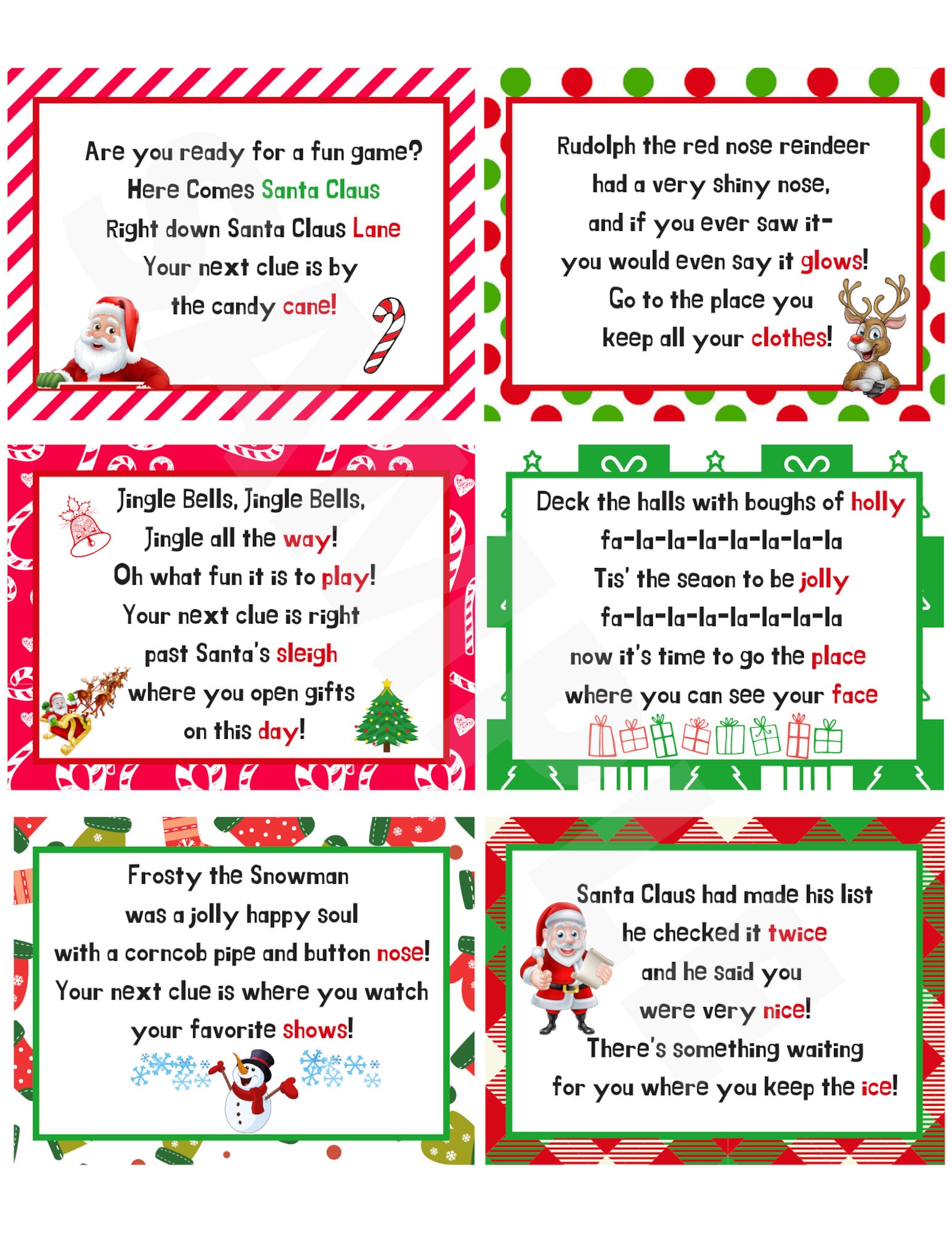 Christmas Scavenger Hunt Clues Christmas Treasure Hunt Etsy