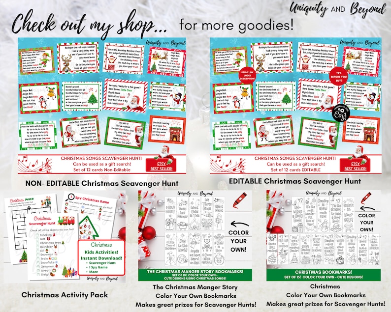 EDITABLE Christmas Scavenger Hunt Clues Christmas Treasure - Etsy