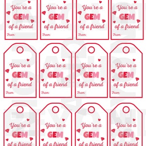 Valentine's Day Ring Pop Tags You're a Gem of a | Etsy