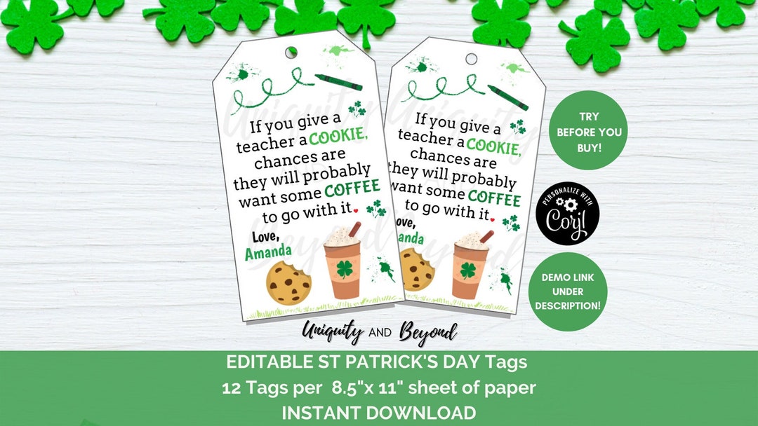 Printable Teacher Favor Tag St Patrick's Day Teacher Tag - Etsy