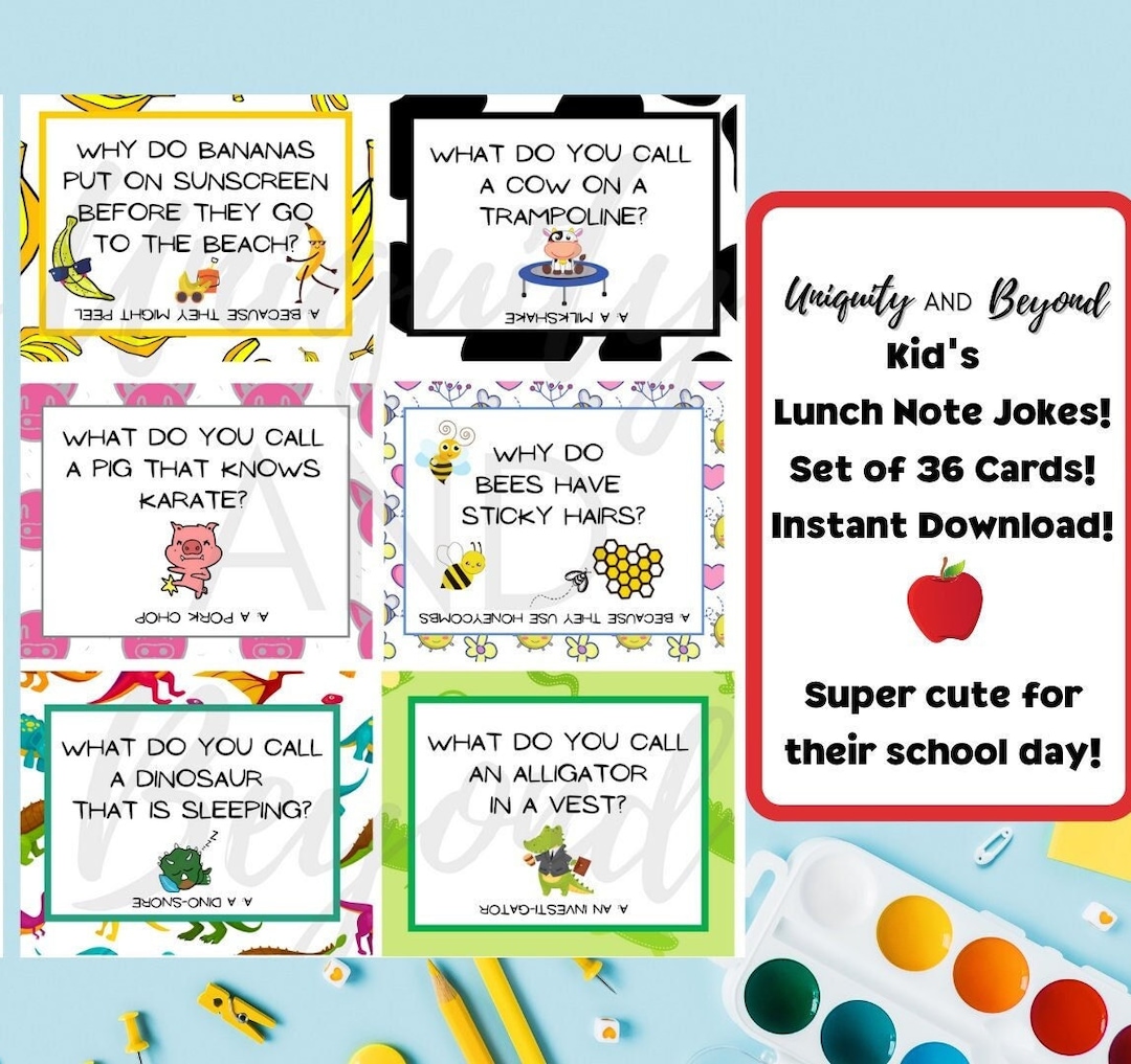 Kids Lunch Note Jokes, Printable Lunch Note Jokes, Lunch Joke Notes ...