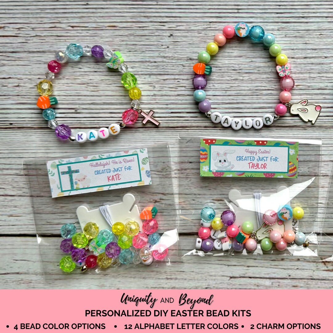 Easter Name Bracelet, DIY, Easter Bead Kit, Easter Bracelet Kit, Bunny ...