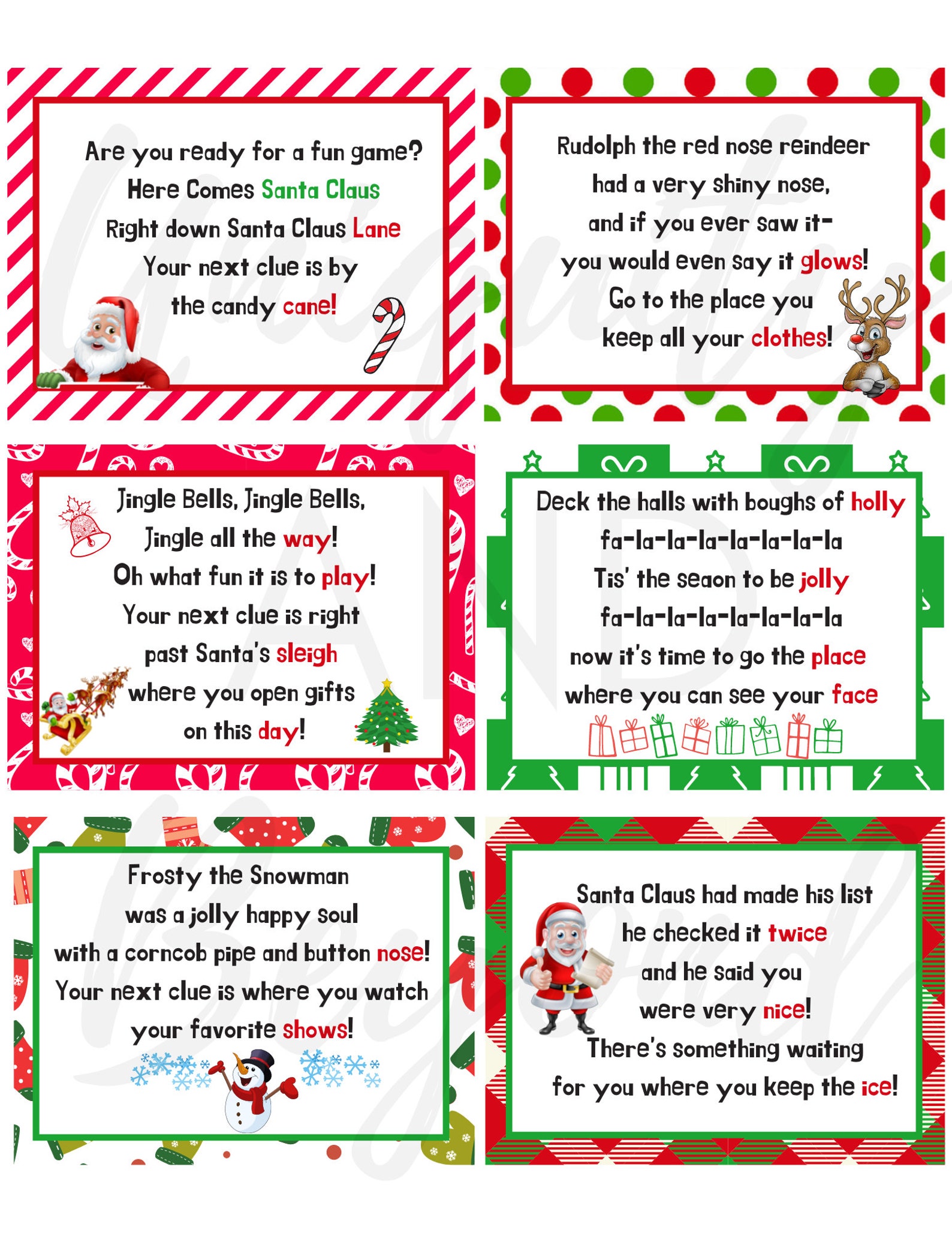 Christmas Scavenger Hunt Clues Christmas Treasure Hunt Etsy