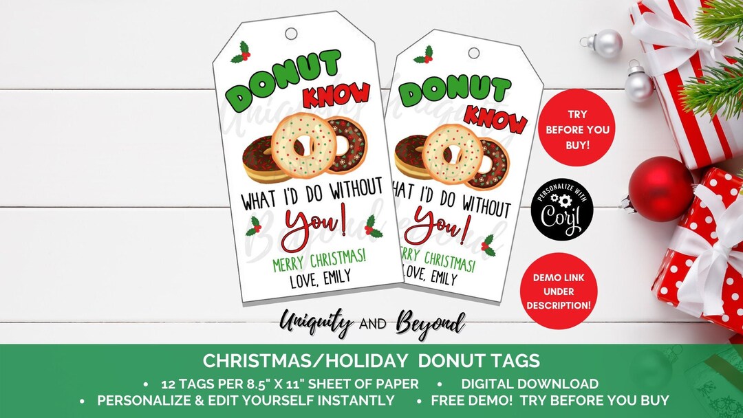 Christmas Donut Tags, Donut Tags, Cookie Tags, Printable, Donut Know ...