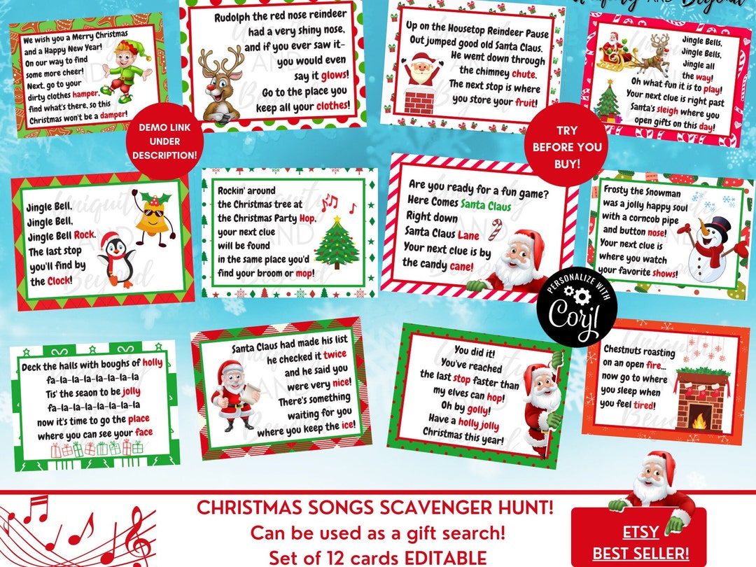 EDITABLE Christmas Scavenger Hunt Clues, Christmas Treasure Hunt ...