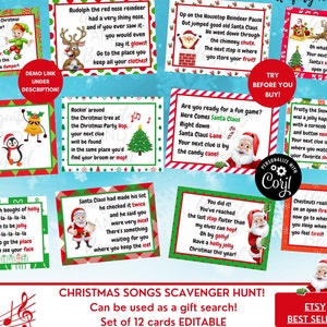 EDITABLE Christmas Scavenger Hunt Clues, Christmas Treasure Hunt ...