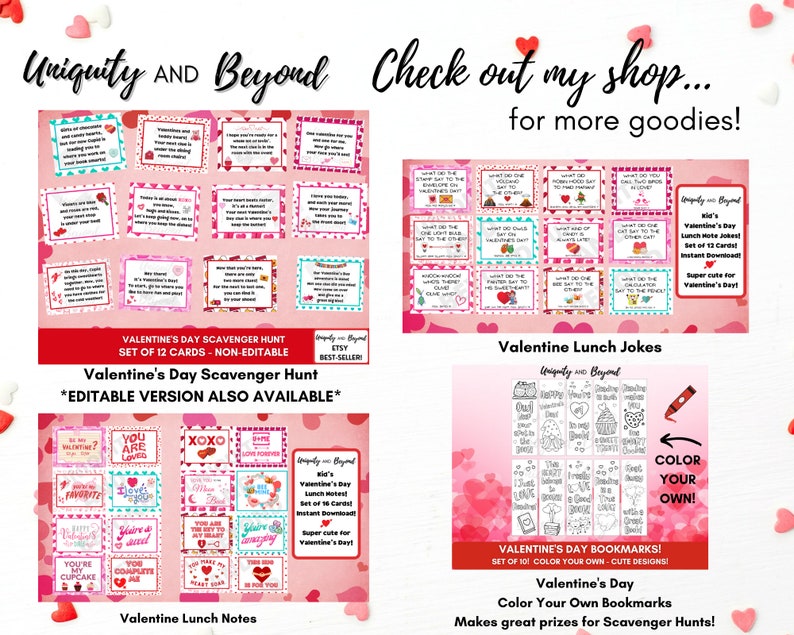 EDITABLE Valentine's Day Scavenger Hunt Valentines - Etsy