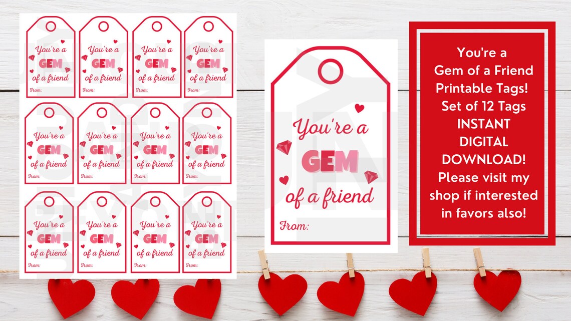 Valentine's Day Ring Pop Tags You're a Gem of a | Etsy