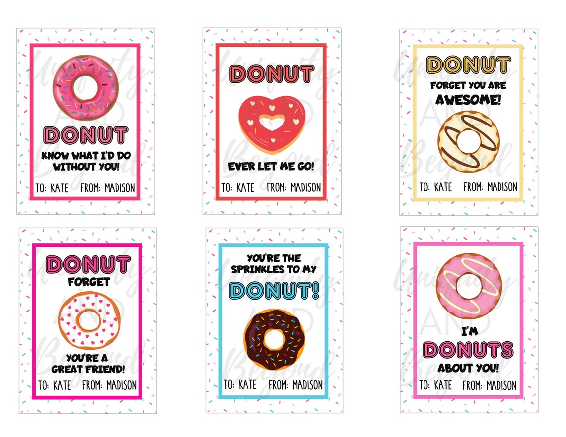 Donut Valentines Donut Classroom Valentine Cards Kids | Etsy