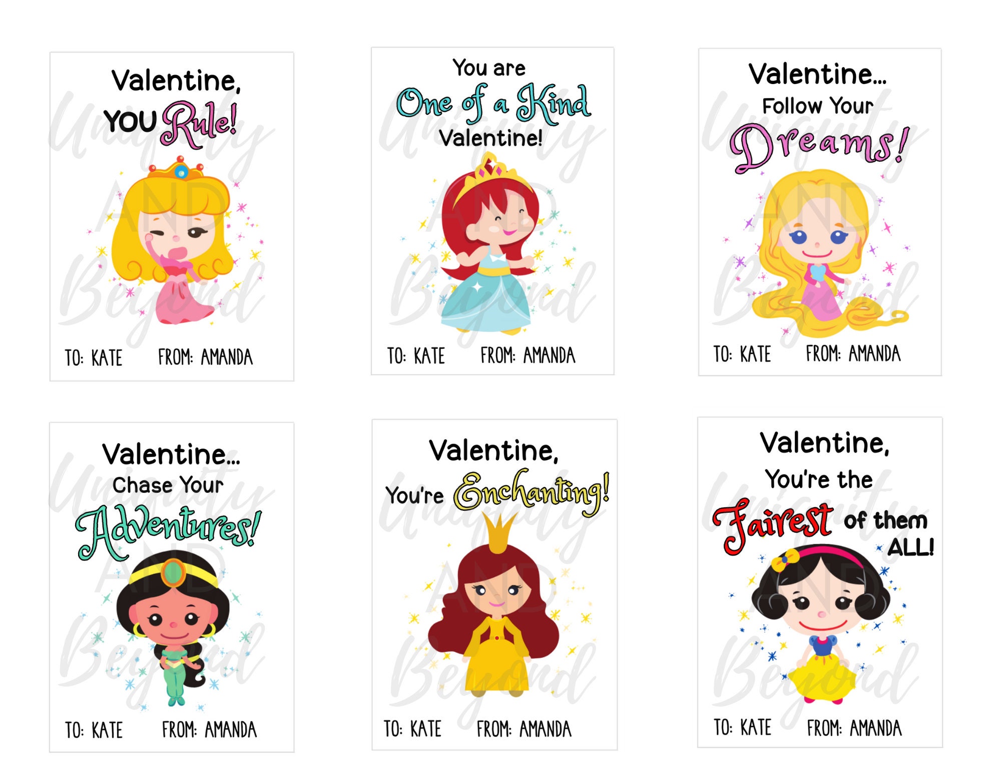 Princess Valentines Princess Classroom Valentine Cards Kids - Etsy