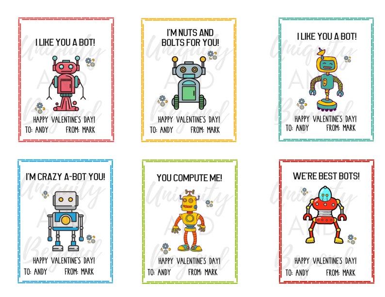 Robot Valentines Robot Classroom Valentine Cards Kids - Etsy