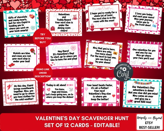 EDITABLE Valentine's Day Scavenger Hunt Valentines - Etsy