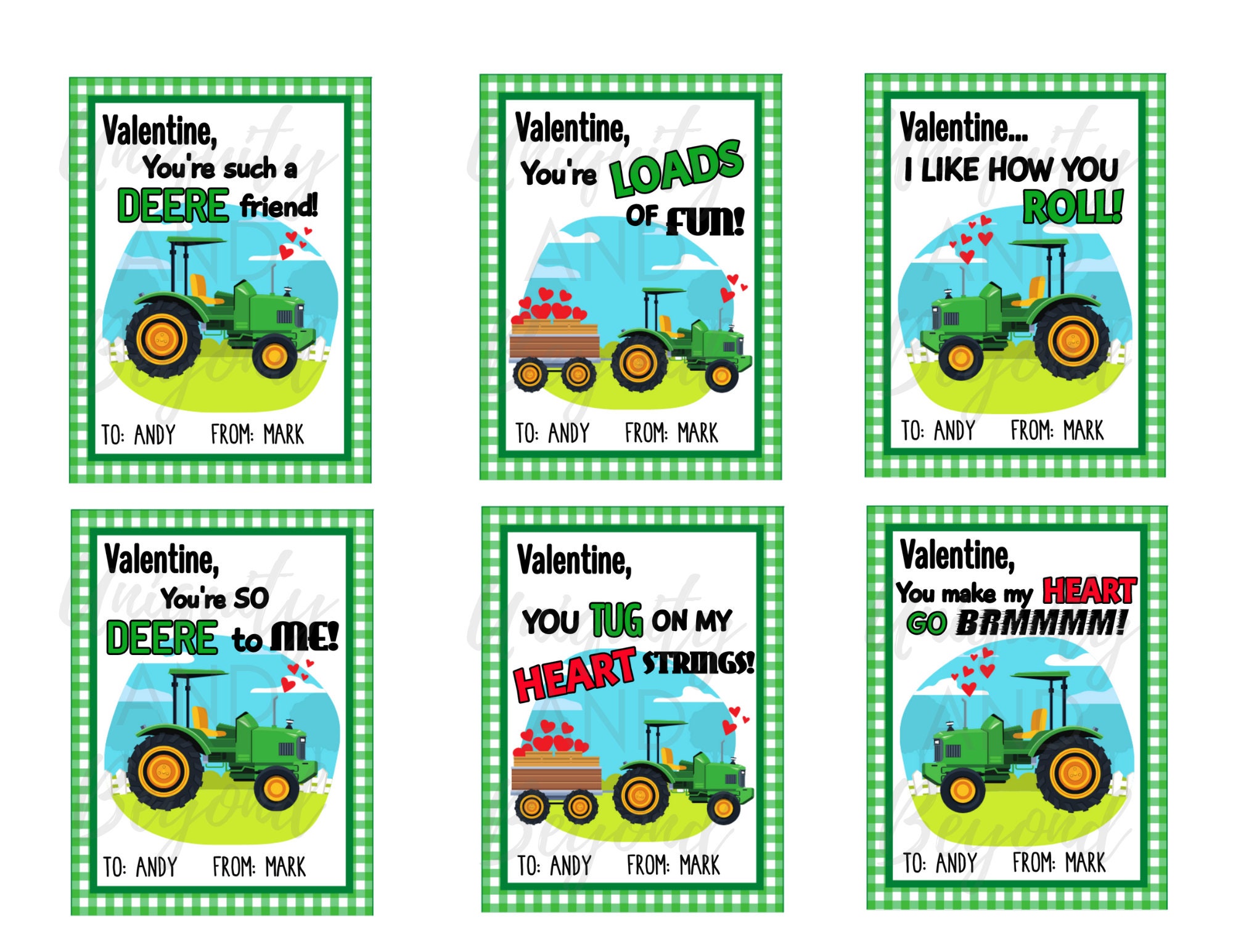 Tractor Farm Classroom Valentine Cards Kids Valentines | Etsy