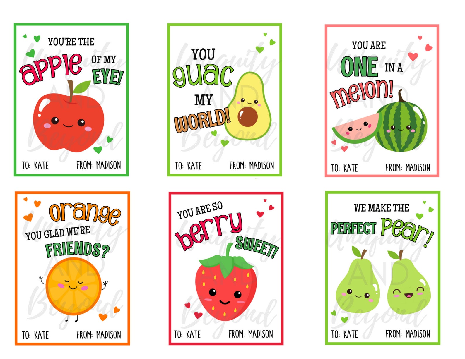 Food Valentines Fruit Food Pun Classroom Valentine Cards | Etsy