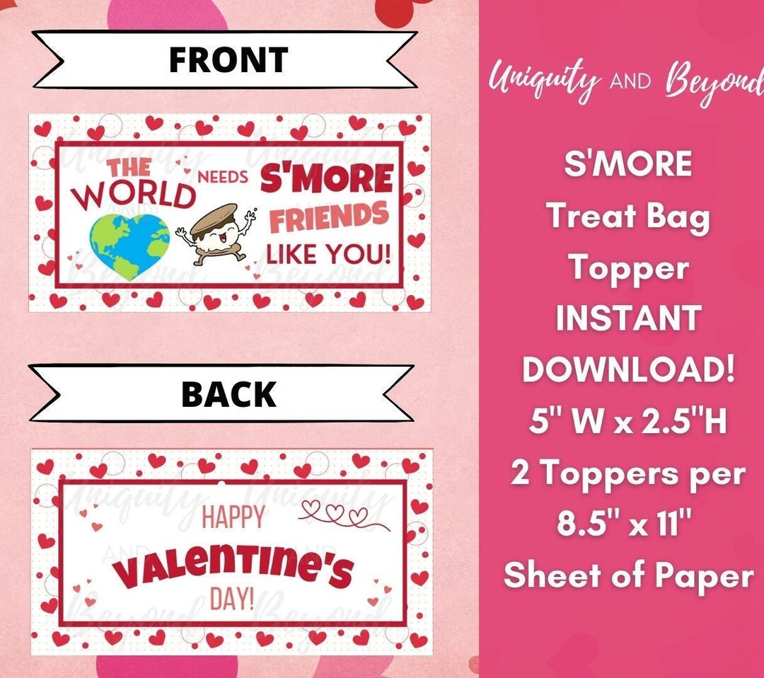 Printable Valentine's Day Treat Bag Topper, S'more Treat Topper, S'more ...