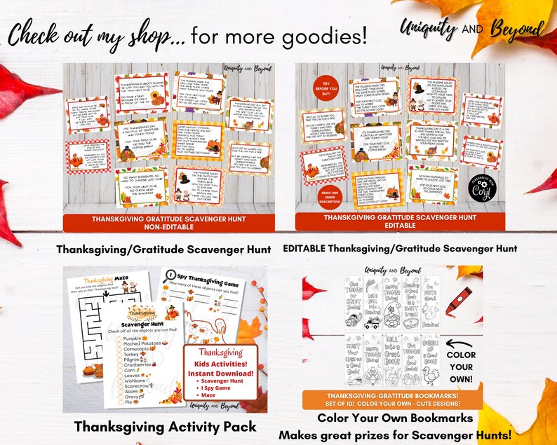 EDITABLE Thanksgiving Scavenger Hunt Clues Turkey Scavenger - Etsy