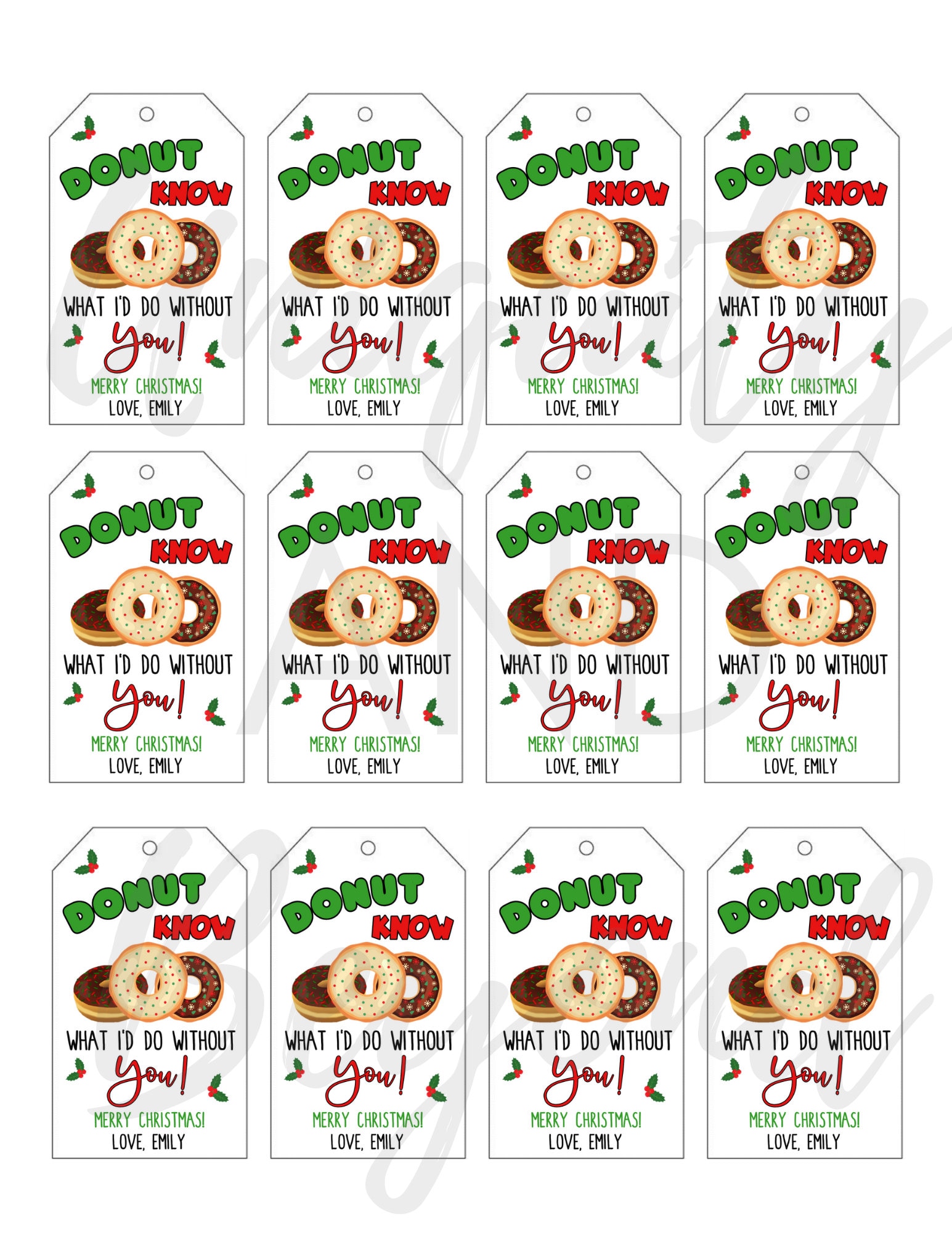 Christmas Donut Tags Donut Tags Cookie Tags Printable - Etsy
