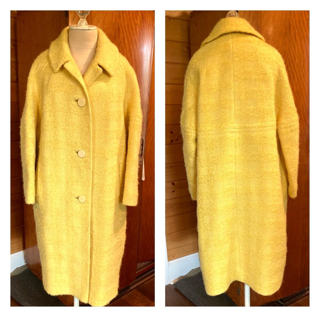Vintage 1950s 1960s Yellow Boucle Winter Coat Textured Dumas of Ca M/L ...