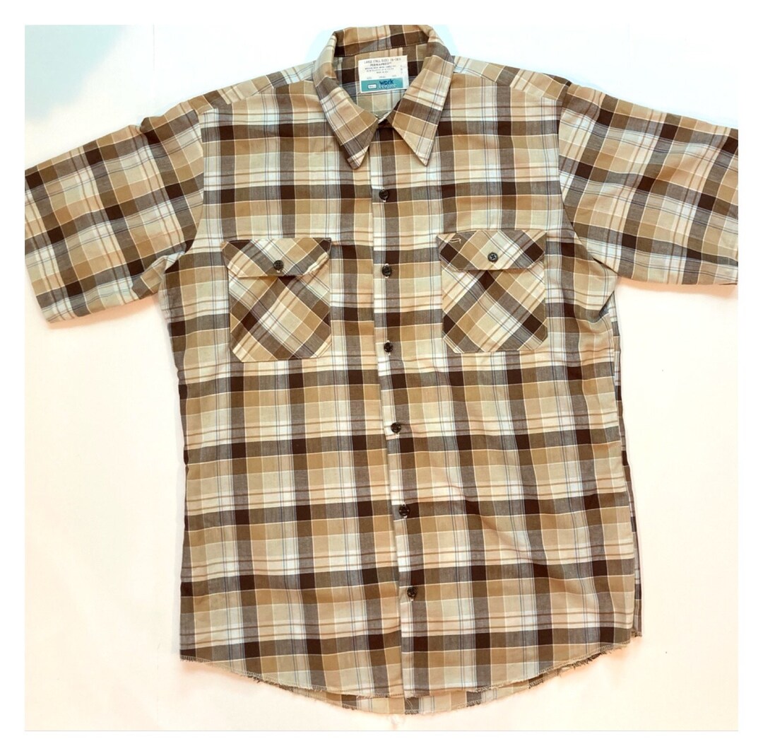 Vintage 1970s 1980s Sears Work Leisure Brown Plaid Shirt Short Sleeve ...