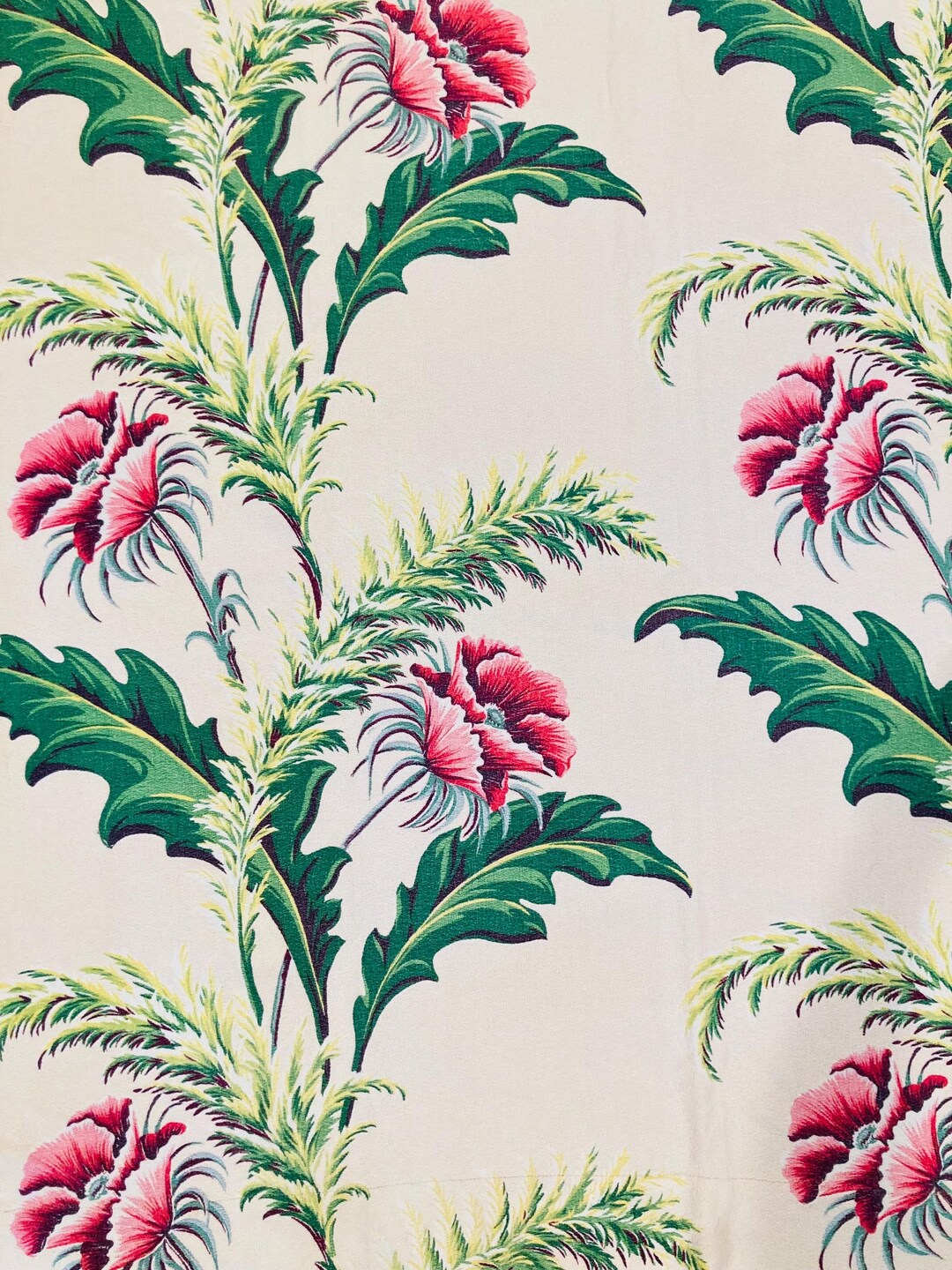 Vintage 1940s 1950s Bark Cloth Curtain Panel Lg Exotic Flowers 87 X 43 ...