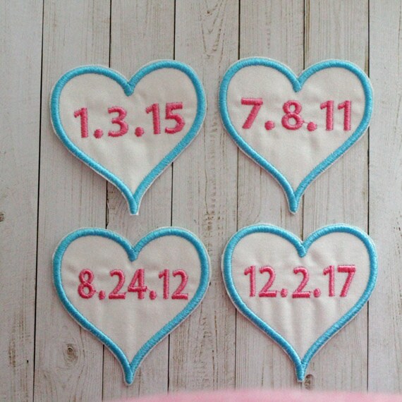 Iron on Heart Patch Heart Shaped Patch Personalized Date - Etsy
