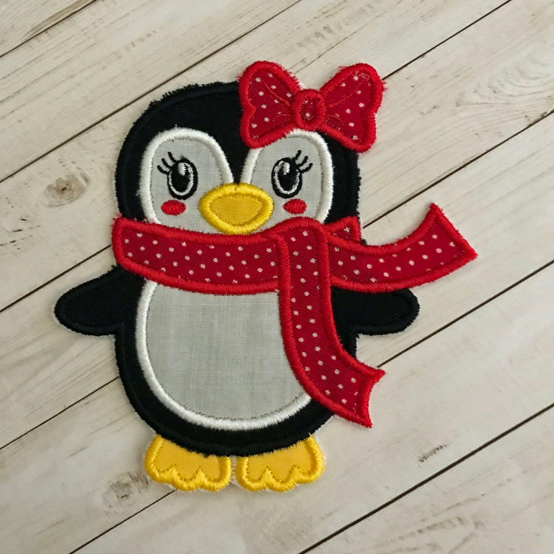 Girl Penguin Iron on Patch, Penguin Applique Patch, Christmas ...