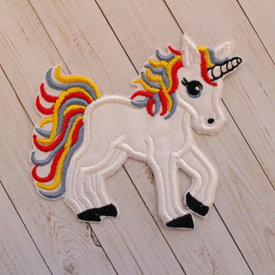 Rainbow Unicorn Patch, Unicorn Applique, Fabric Embroidery Patch, Iron on Applique, Fantasy ...