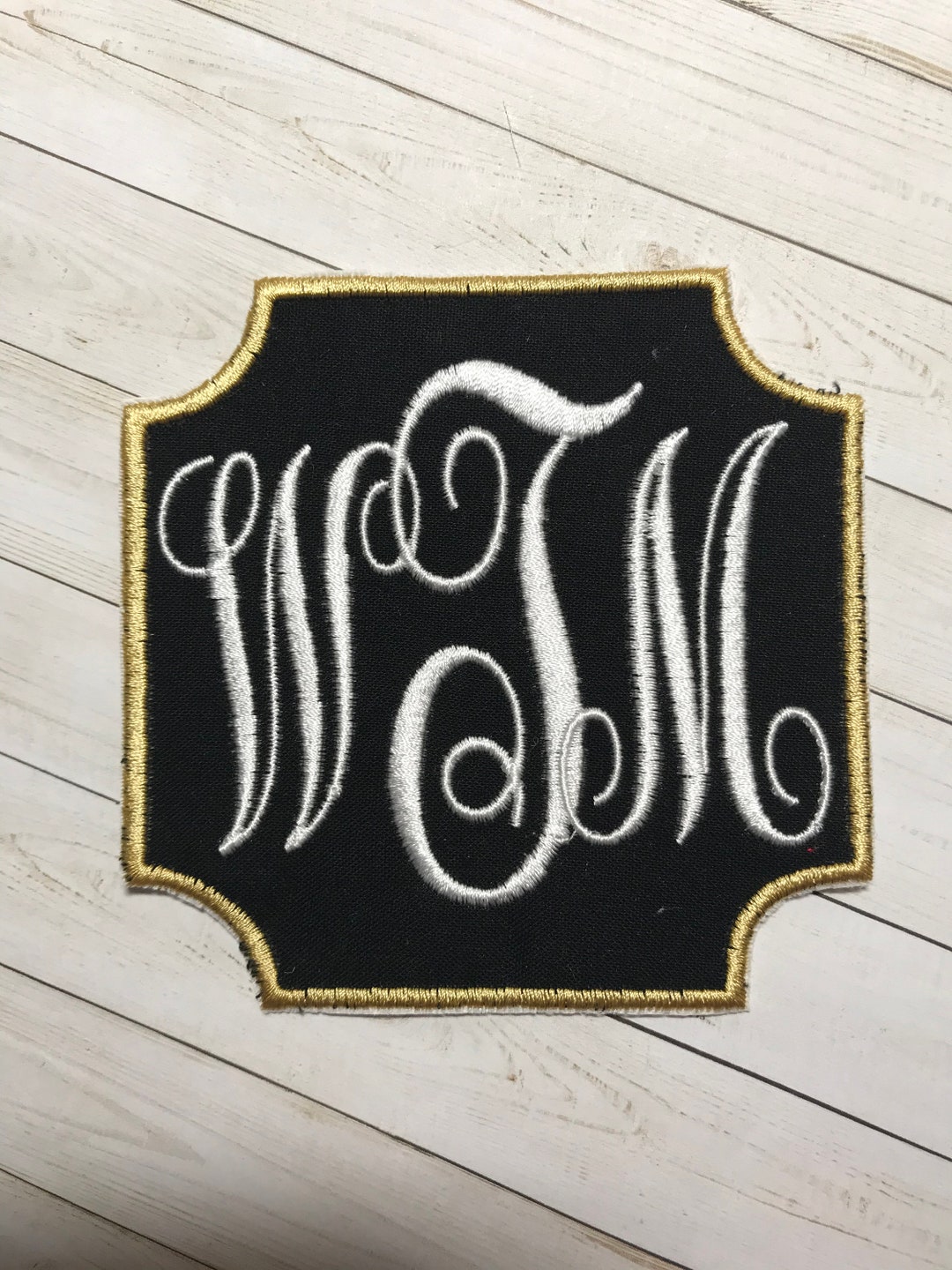 Embroidered Monogram Iron on Patch: Gold Trim, Connected Letters - Etsy