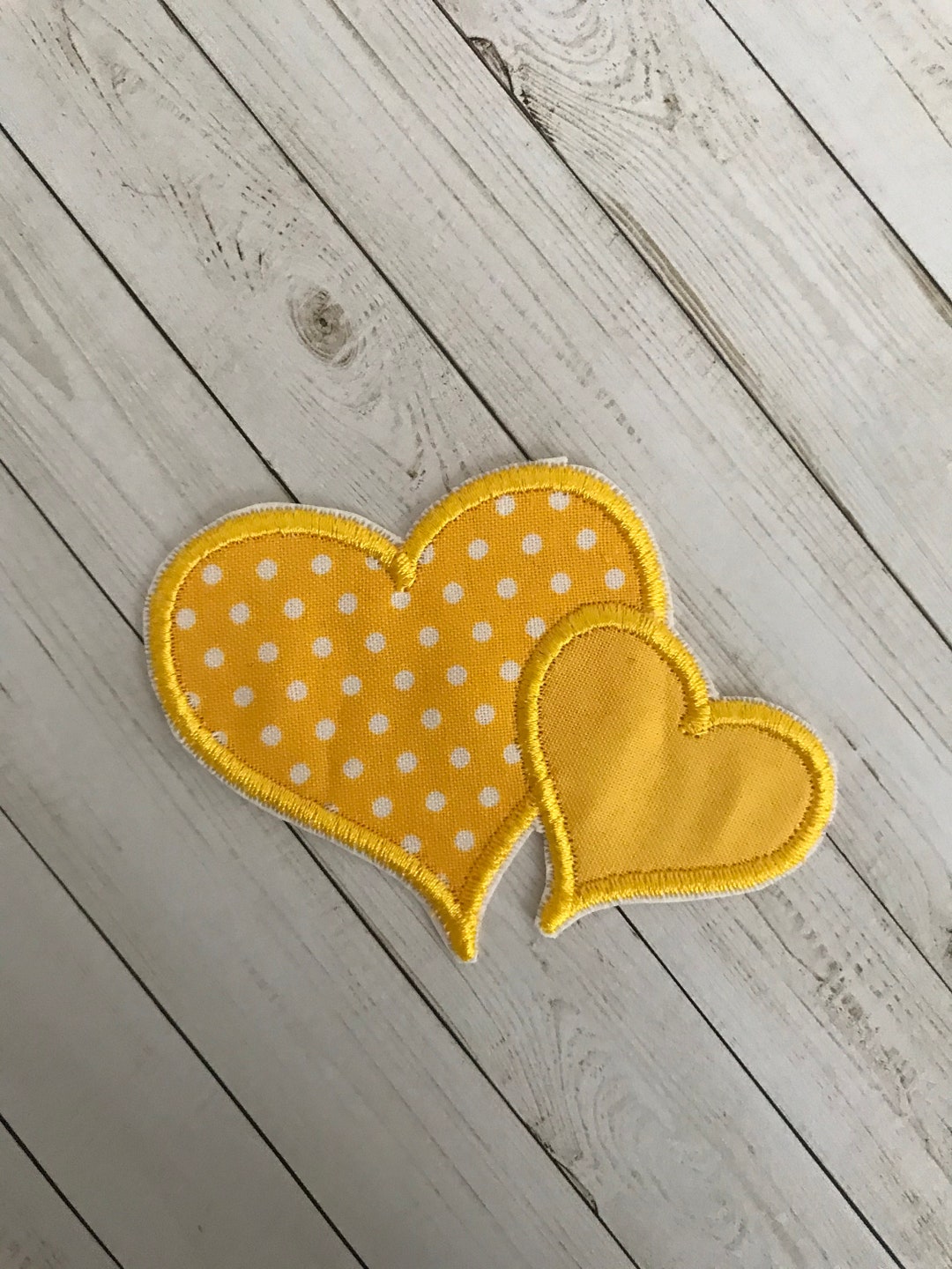 Yellow Dot Heart Patch, Two Hearts Patch, Iron on Patch, Embroidery ...