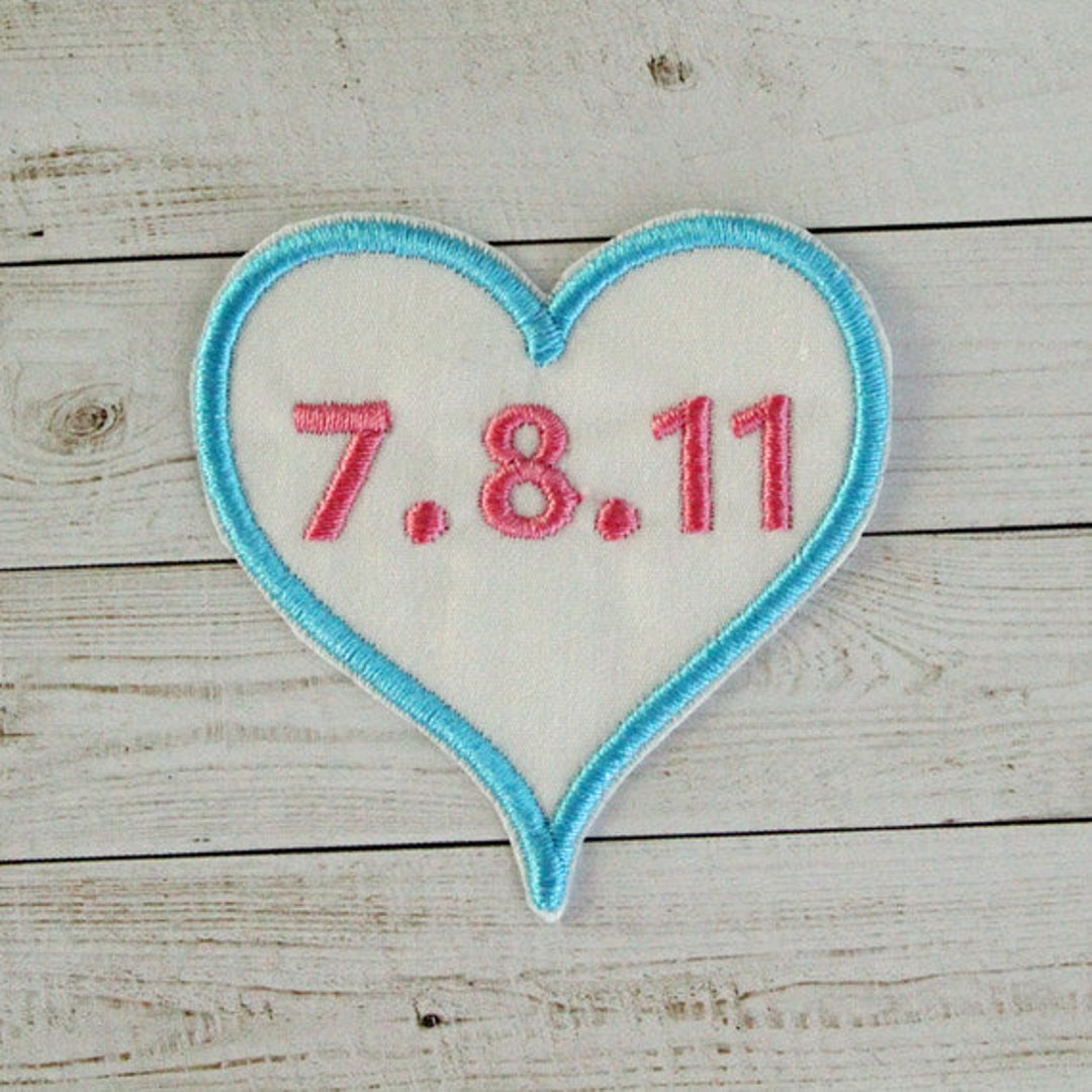Iron on Heart Patch, Heart Shaped Patch, Personalized Date Patch ...