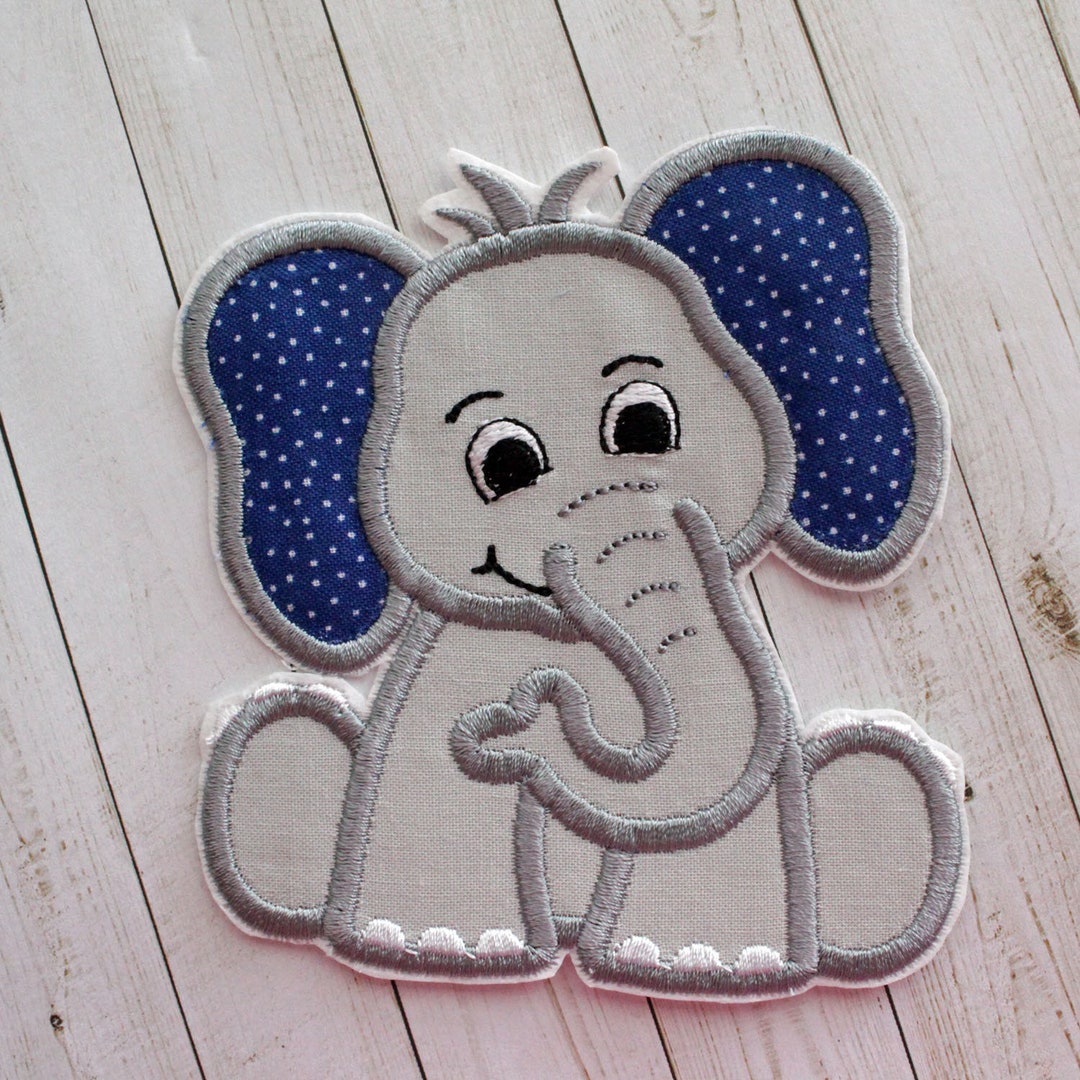 Embroidered Elephant Patch: Blue Ears Iron-on Applique - Etsy