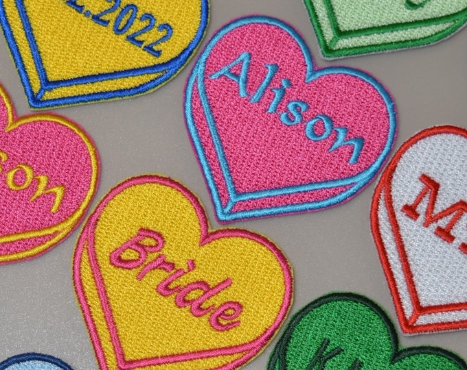 Custom Love Heart Embroidered Patch, Custom Phrase Name Text Love Heart ...