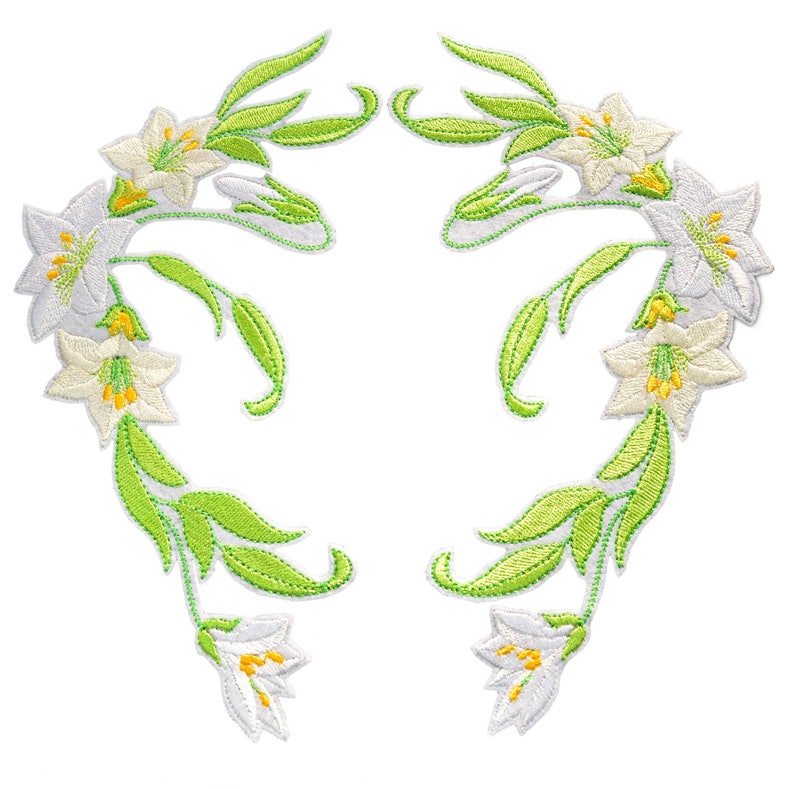 2 PCS. White Lilies Embroidery Mirror Patches Iron On White - Etsy