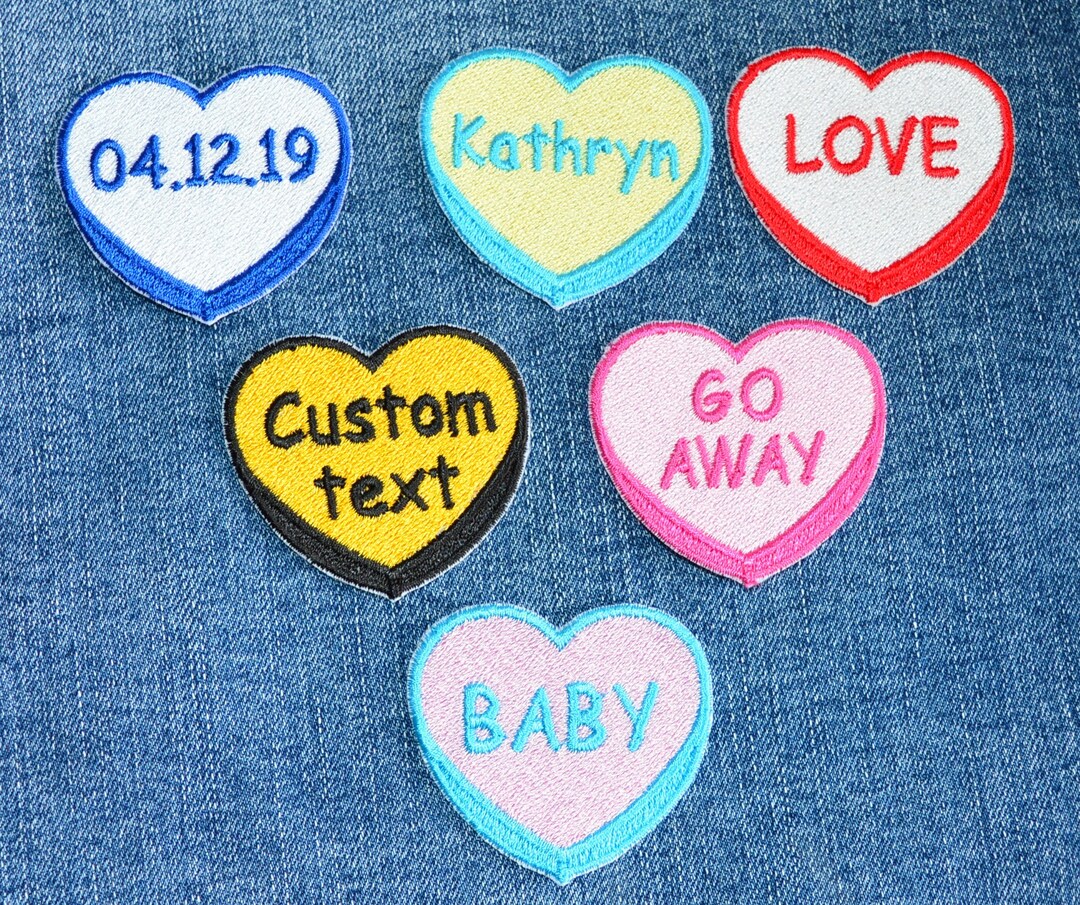 Custom Loveheart Embroidered Patch, Custom Phrase Name Text Love Heart ...