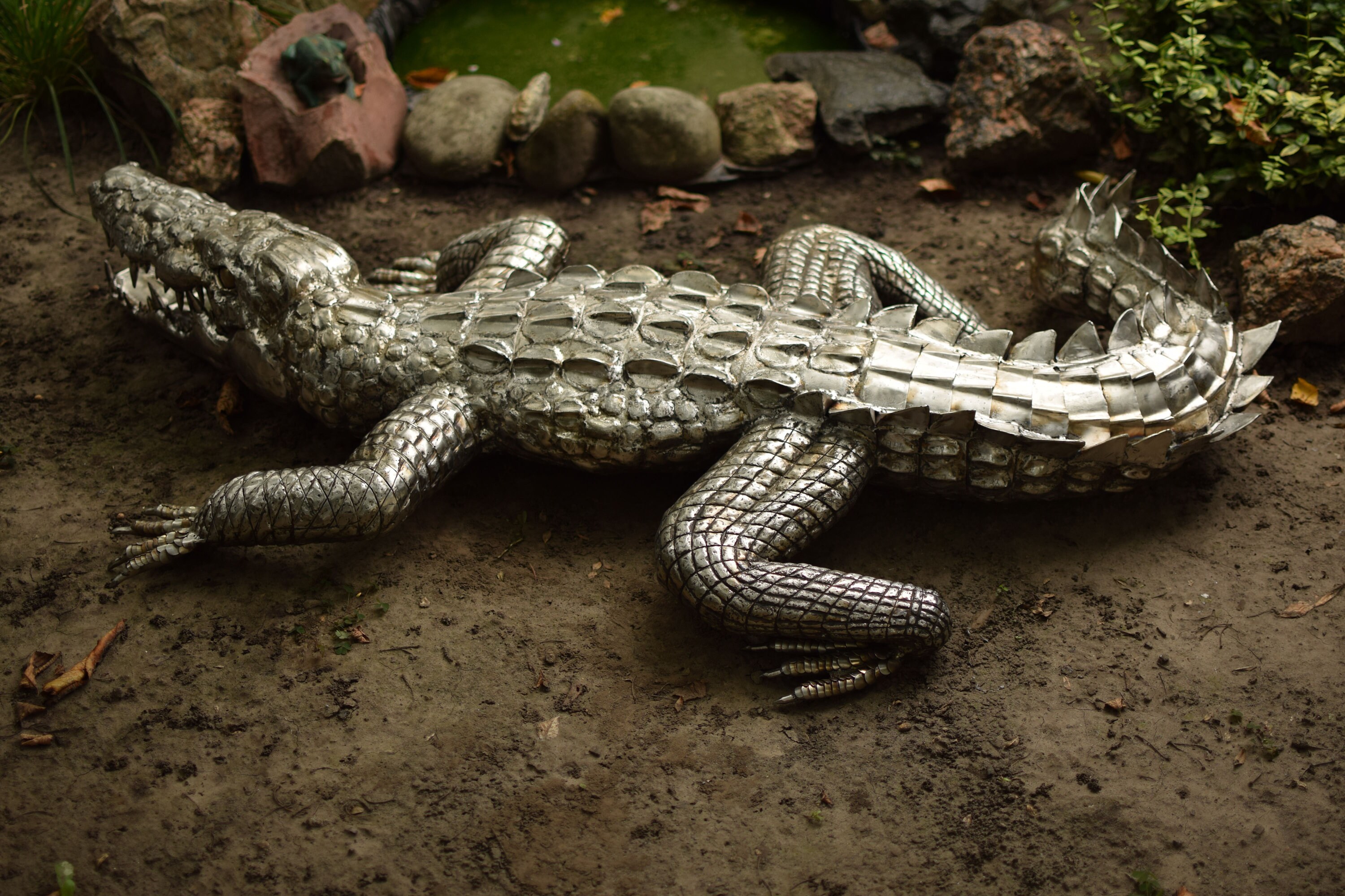 Crocodile Alligator Stainless Steel Metal Sculpture, Garden Reptile ...