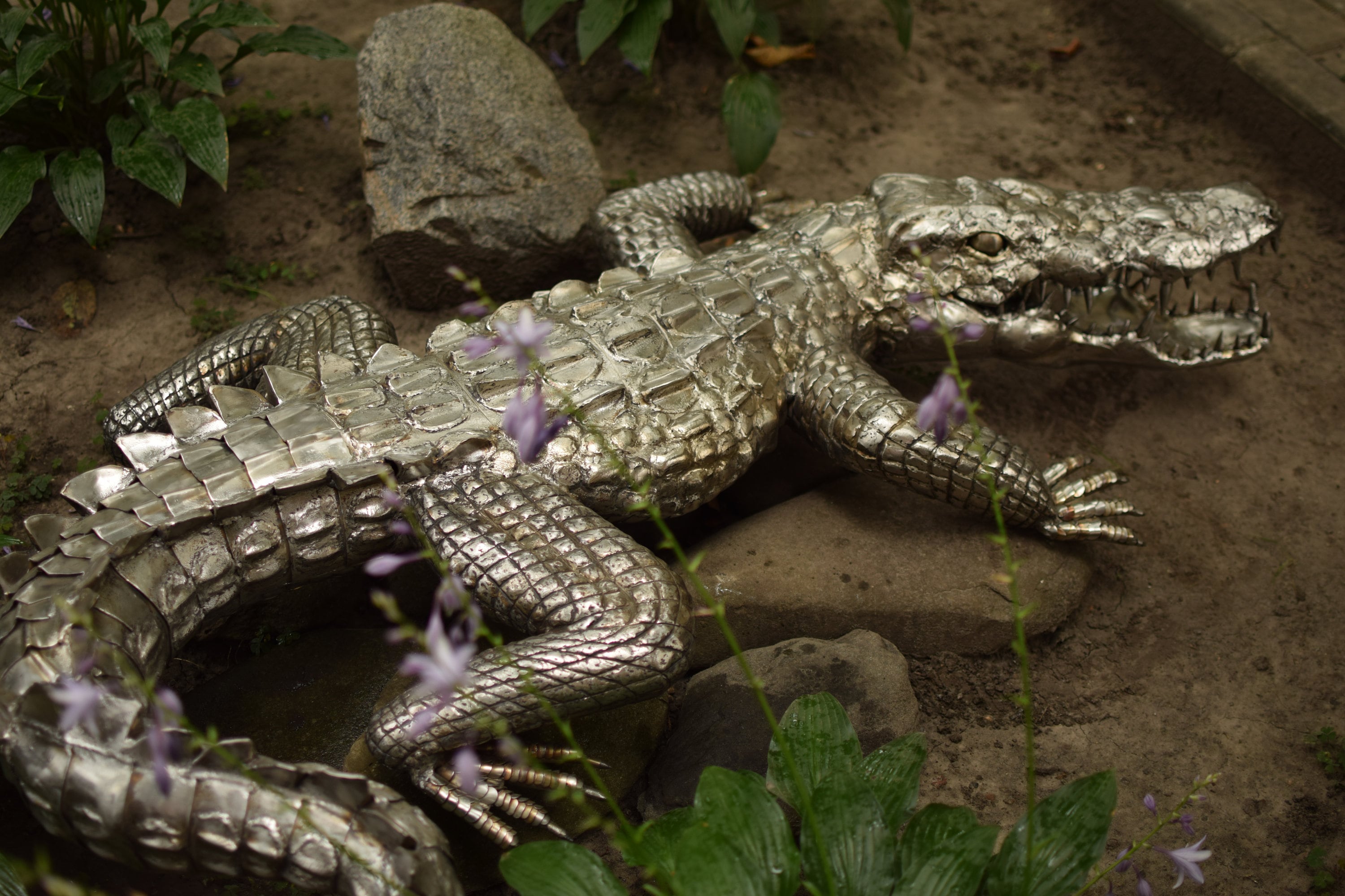 Crocodile Alligator Stainless Steel Metal Sculpture, Garden Reptile ...