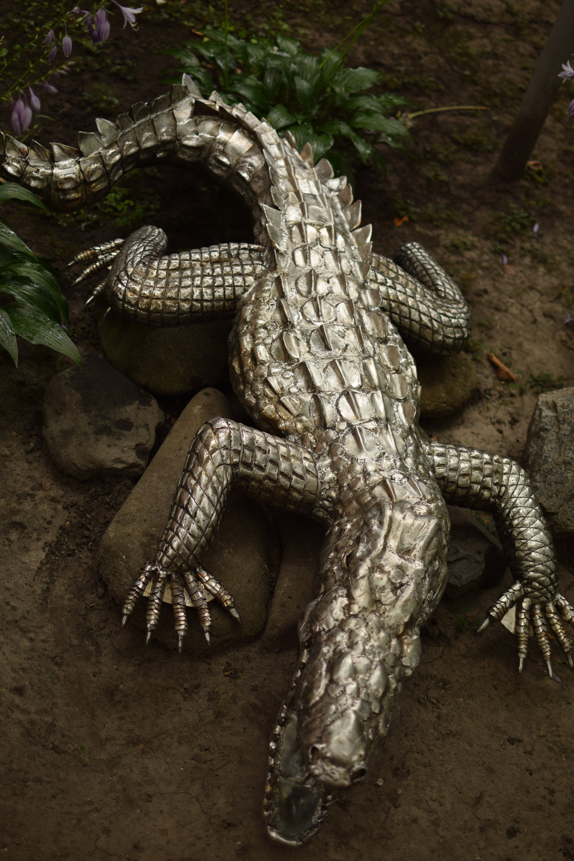 Crocodile Alligator Stainless Steel Metal Sculpture, Garden Reptile ...