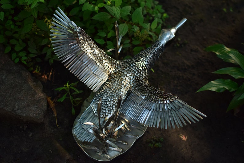 Duck Metal Sculpture Flying Wild Bird Model Crafted From Stainless ...