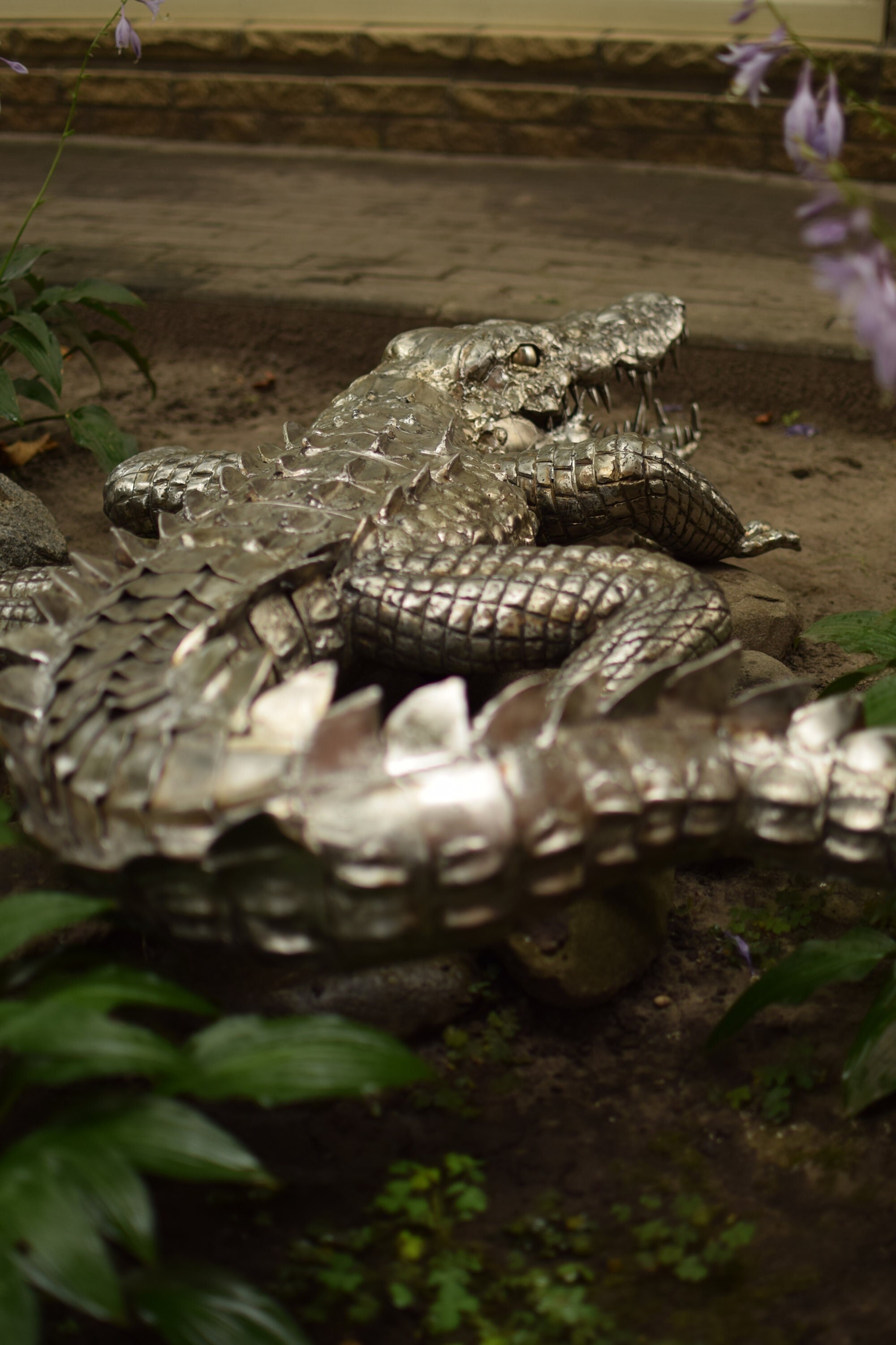 Crocodile Alligator Stainless Steel Metal Sculpture, Garden Reptile ...