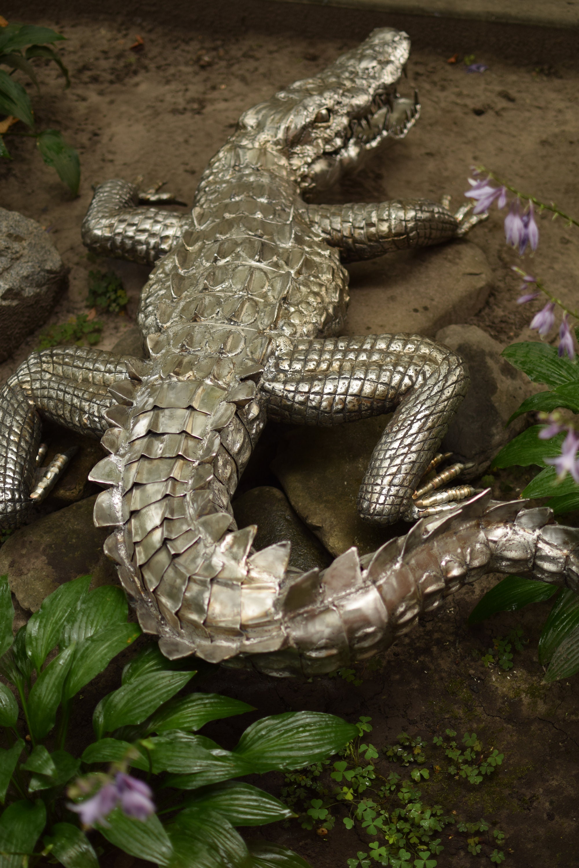 Crocodile Alligator Stainless Steel Metal Sculpture, Garden Reptile ...