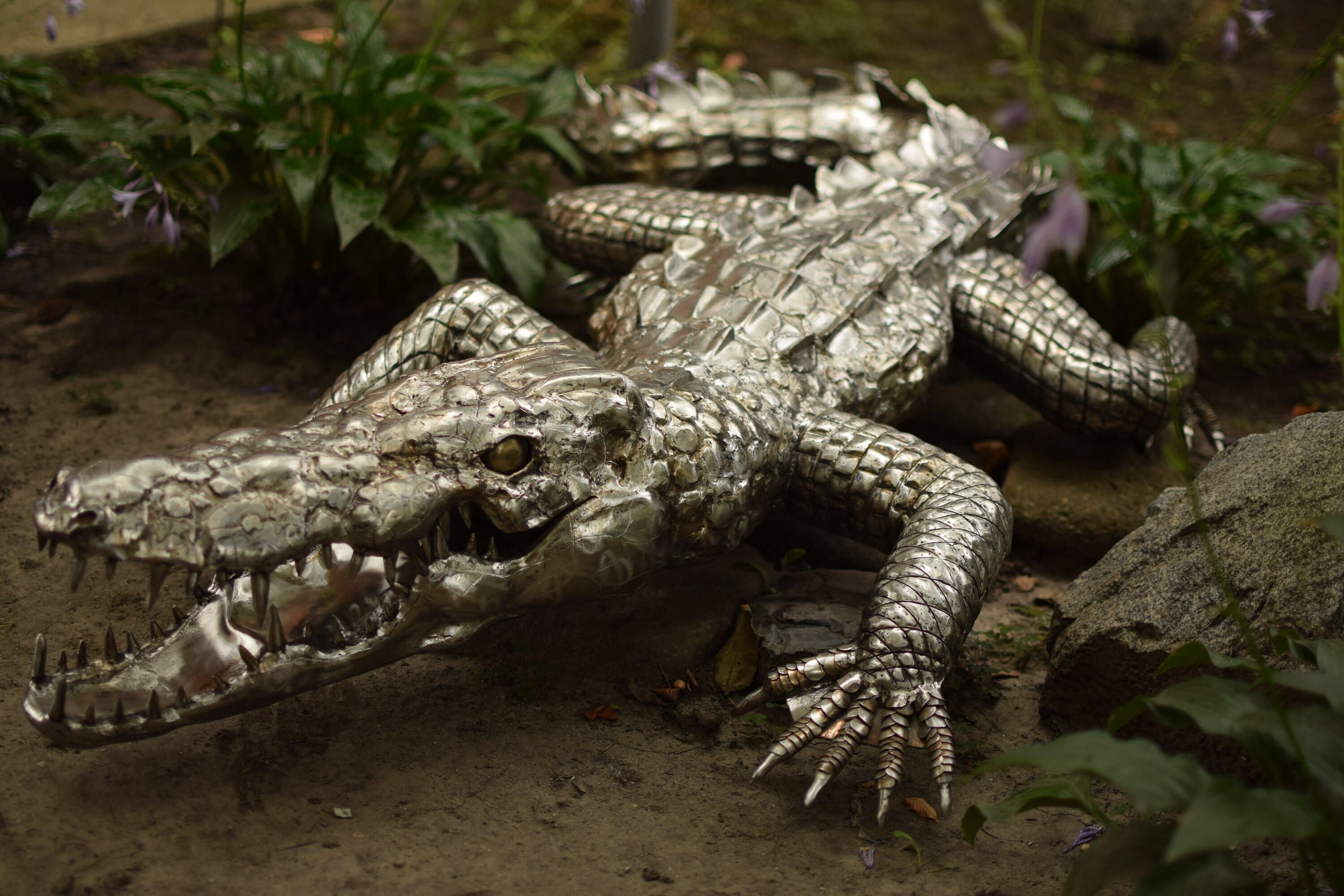 Crocodile Alligator Stainless Steel Metal Sculpture, Garden Reptile ...
