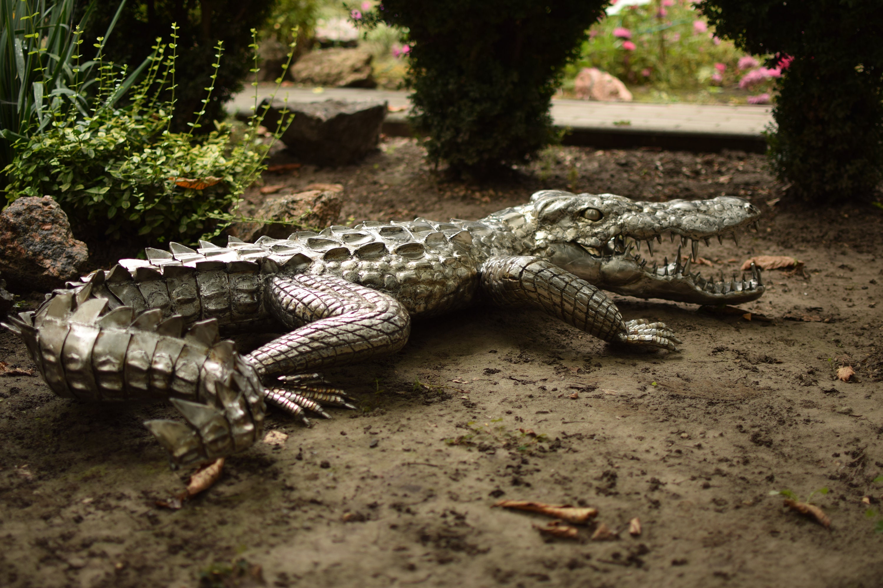 Crocodile Alligator Stainless Steel Metal Sculpture, Garden Reptile ...