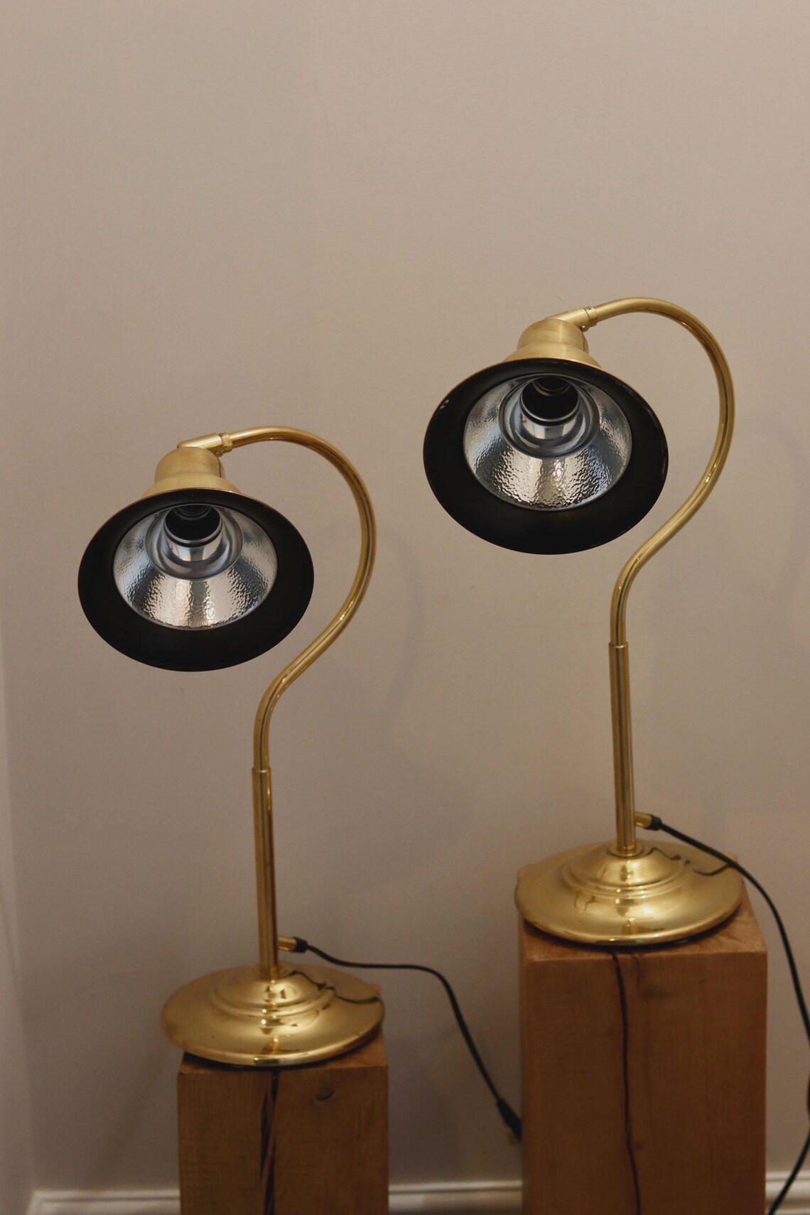 70's Vintage Pair of Brass Table/side Lamps by Jan Wickelgren for Aneta ...