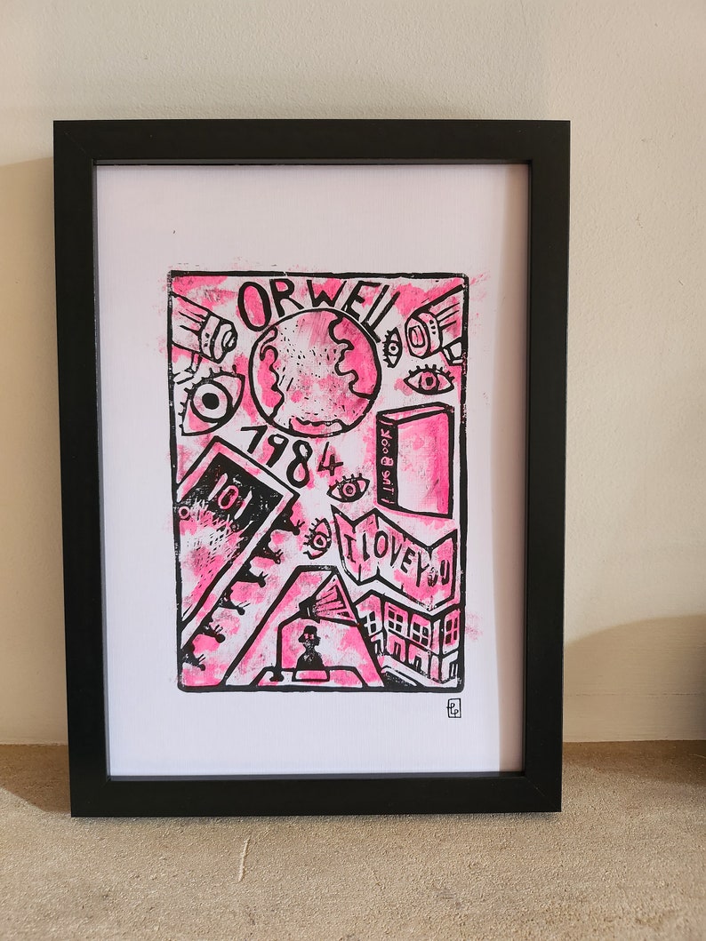 1984 | George Orwell | Bookish Art | Handmade Linocut Print | Gift for ...